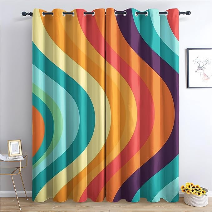70s Curtains For Bedroom Living Room, Retro Blackout Curtains & Home ...