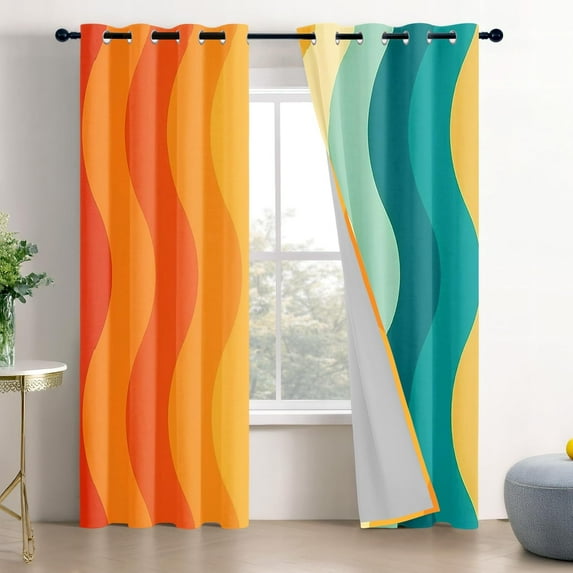 70s Curtains for Living Room Bedroom, Retro Groovy Funky Abstract Wavy ...