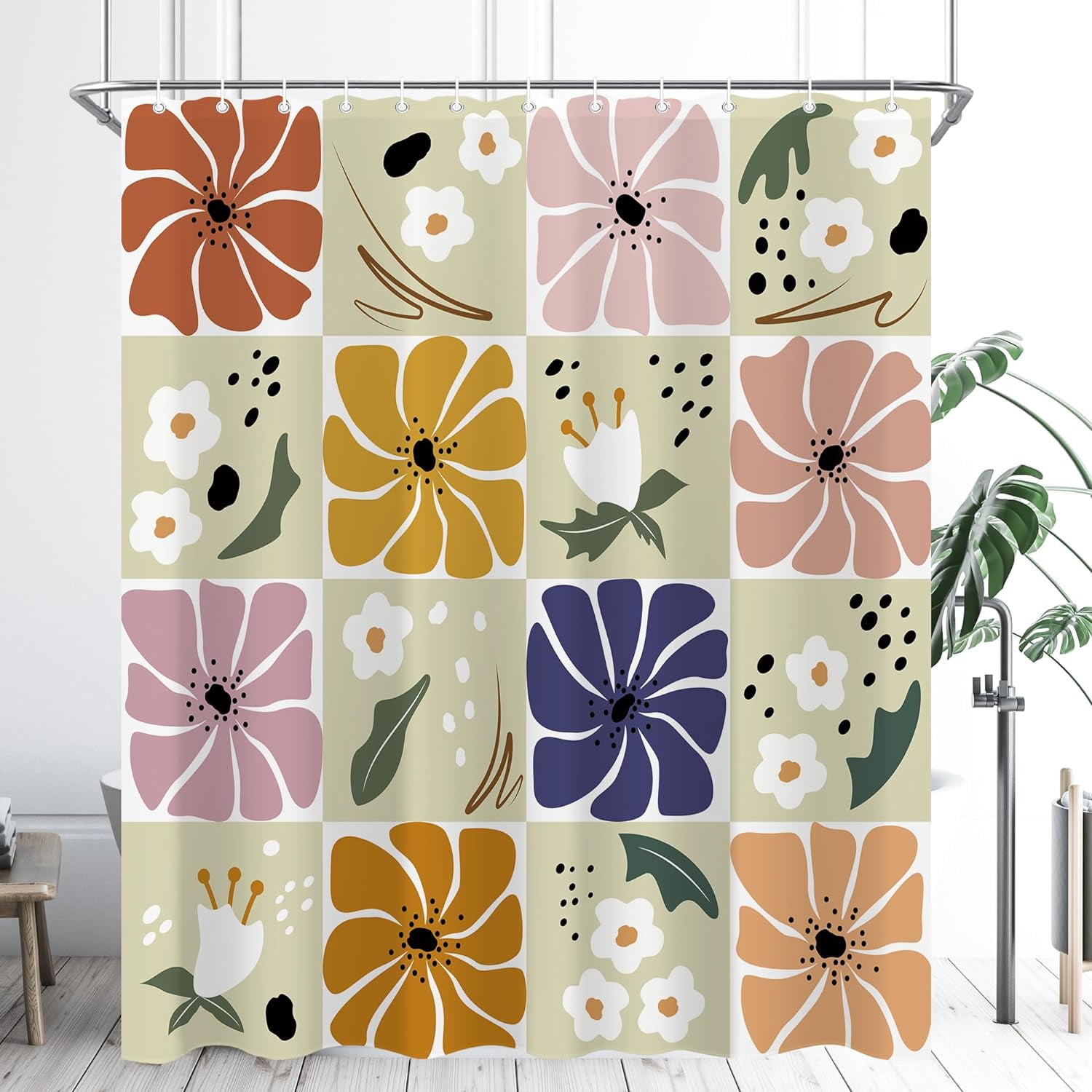 70s Cute Floral Retro Shower Curtain 60"X72" Cute Groovy Flower ...