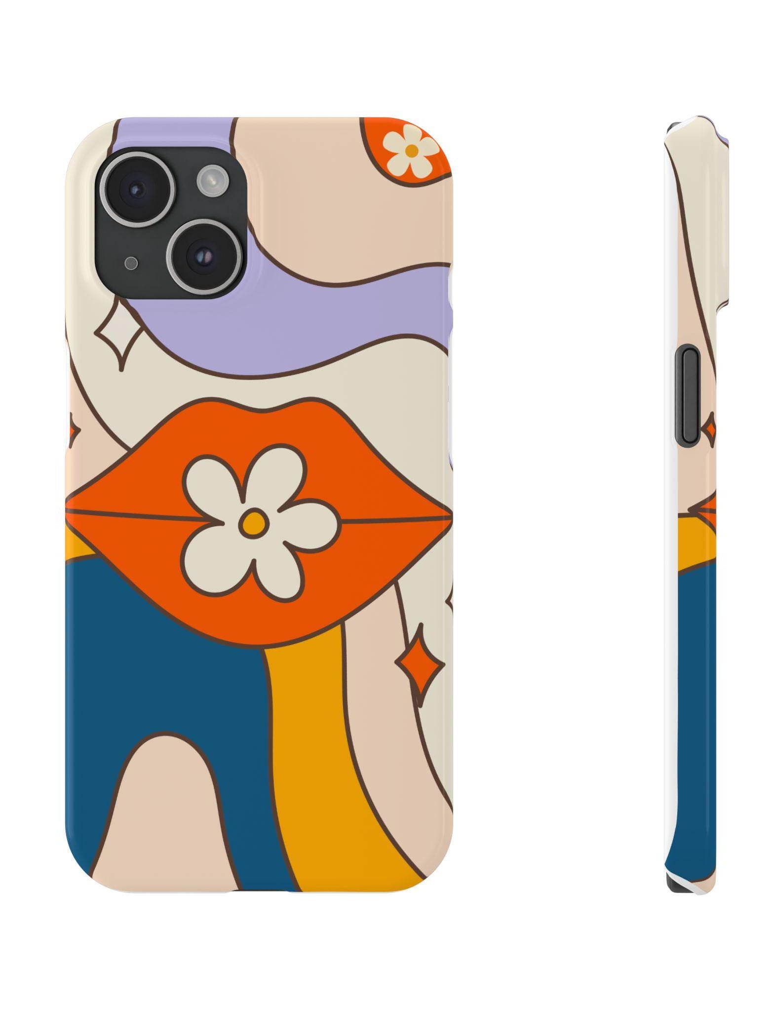 70s Daisy Lips Phone Case Retro Flower Hippy iPhone 17 16 15 14 13 12 ...