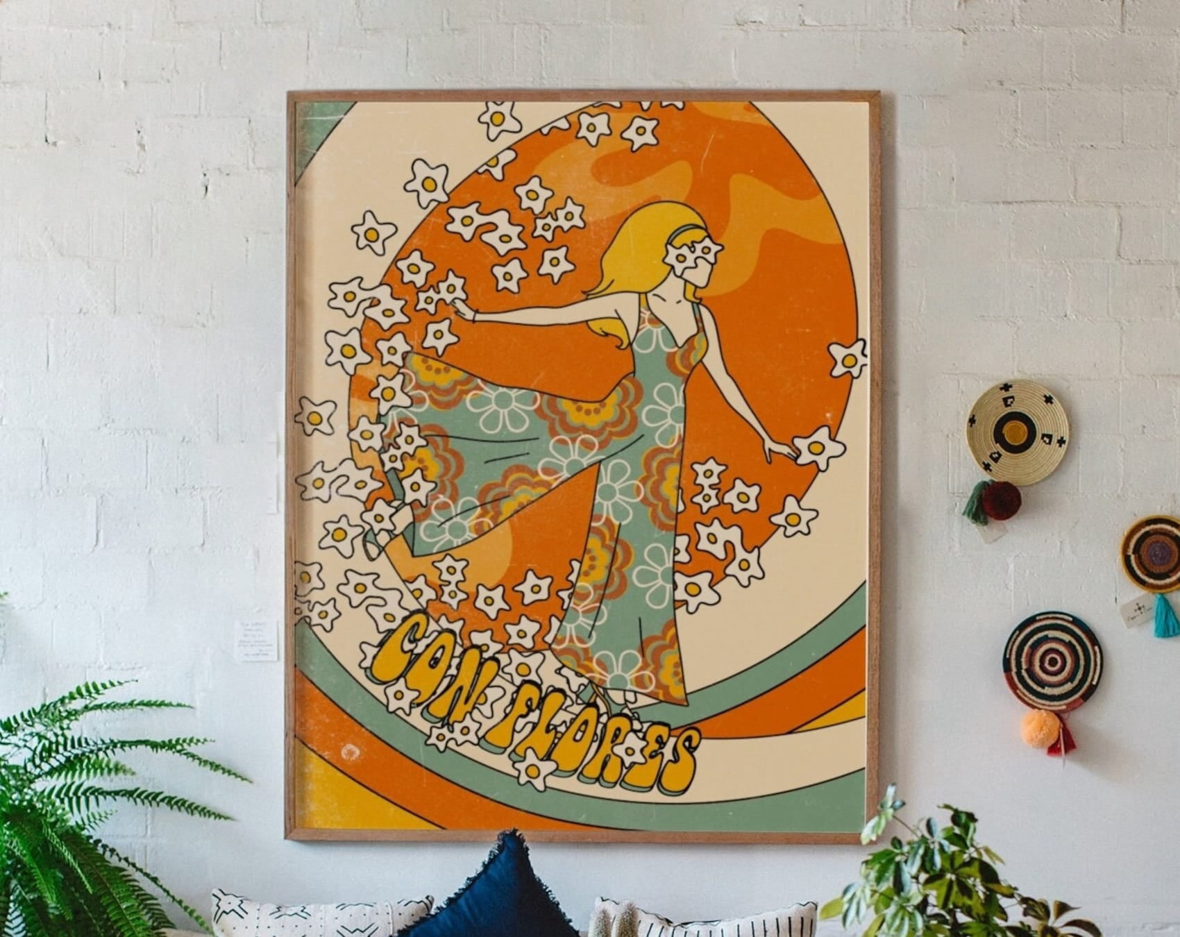 70s Decor, 70s Wall Art, Flower Child Art, 70s Floral Pattern Print ...
