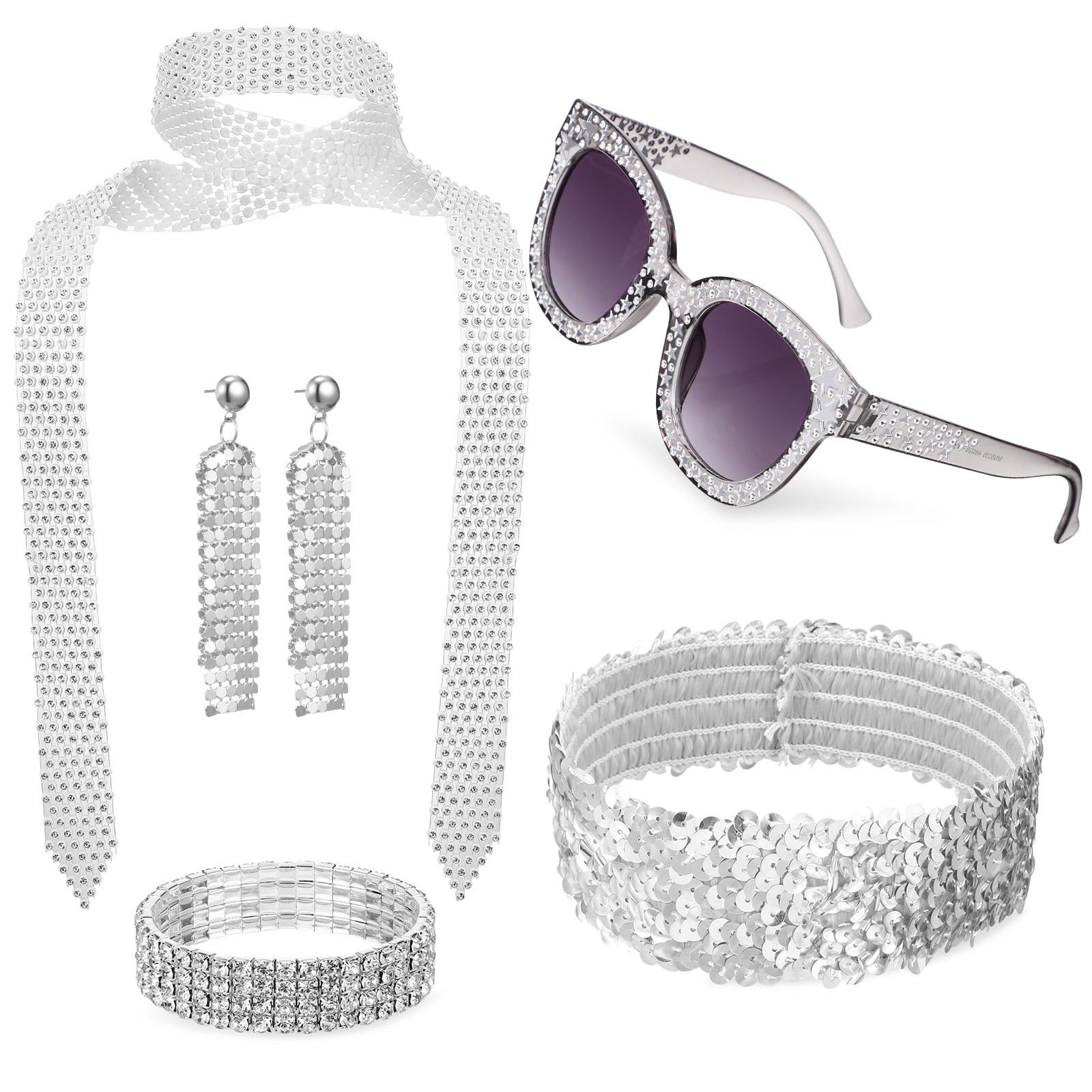 70s Disco Accessories Set (Set of 5) White Head Bands Apparel Women ...