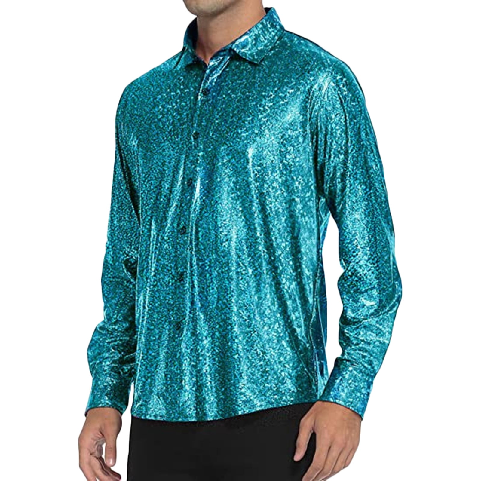 70s Disco Luxury Metallic T-shirts for Men Button Down Long Sleeve ...