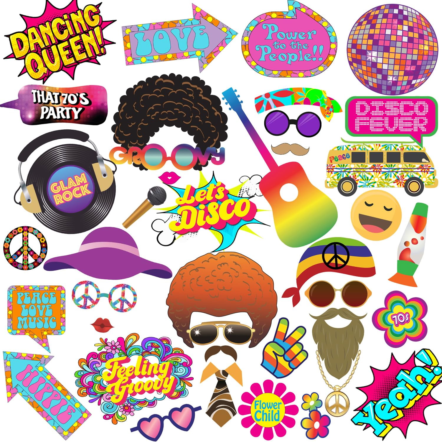 70s Disco Photo Booth Props - 41pcs Retro Party Decorations for 1970s ...