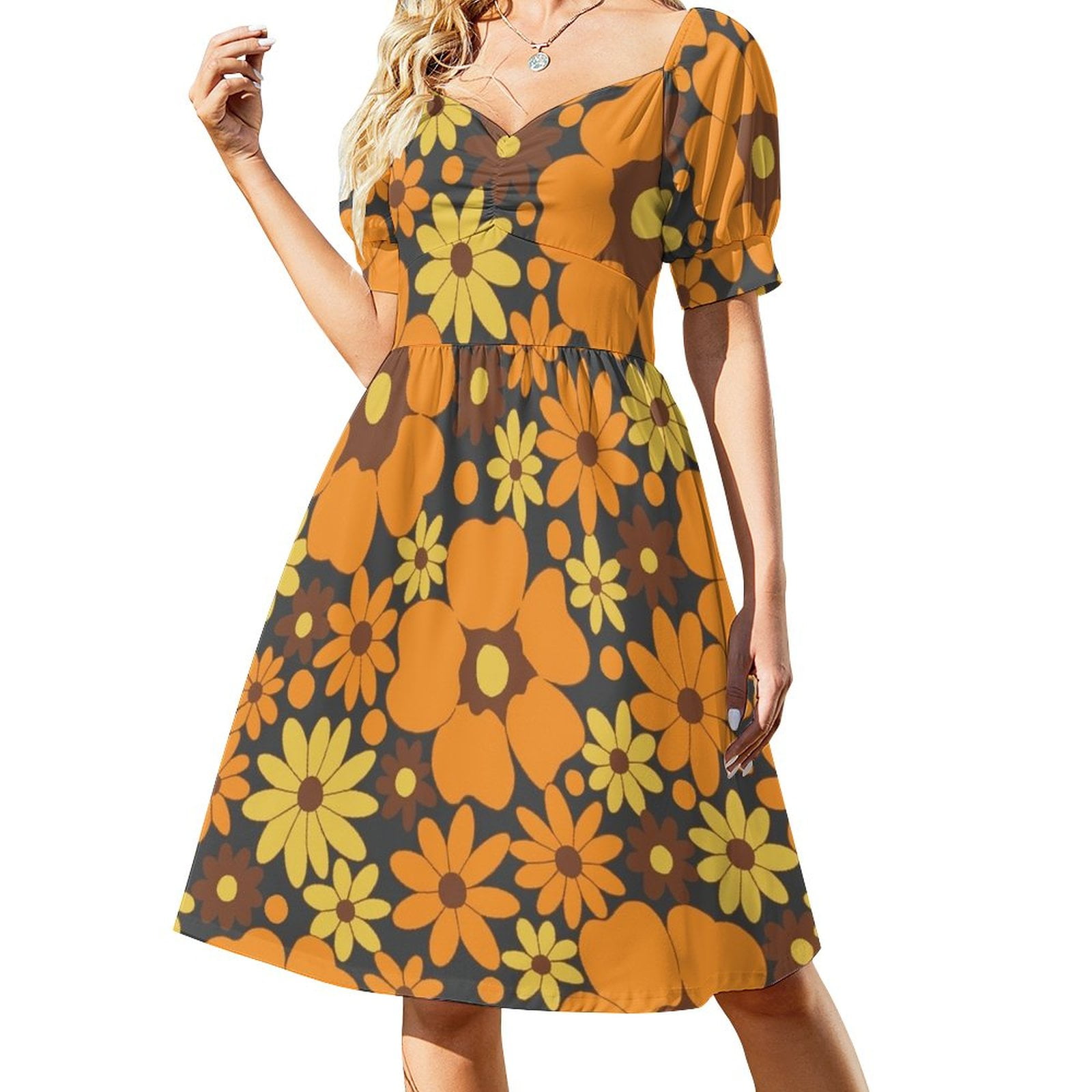 70s Fall Floral Pattern (Dark Version) Sleeveless Dress Clothing ...