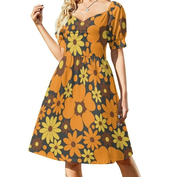 70s Fall Floral Pattern (Dark Version) Sleeveless Dress Clothing ...