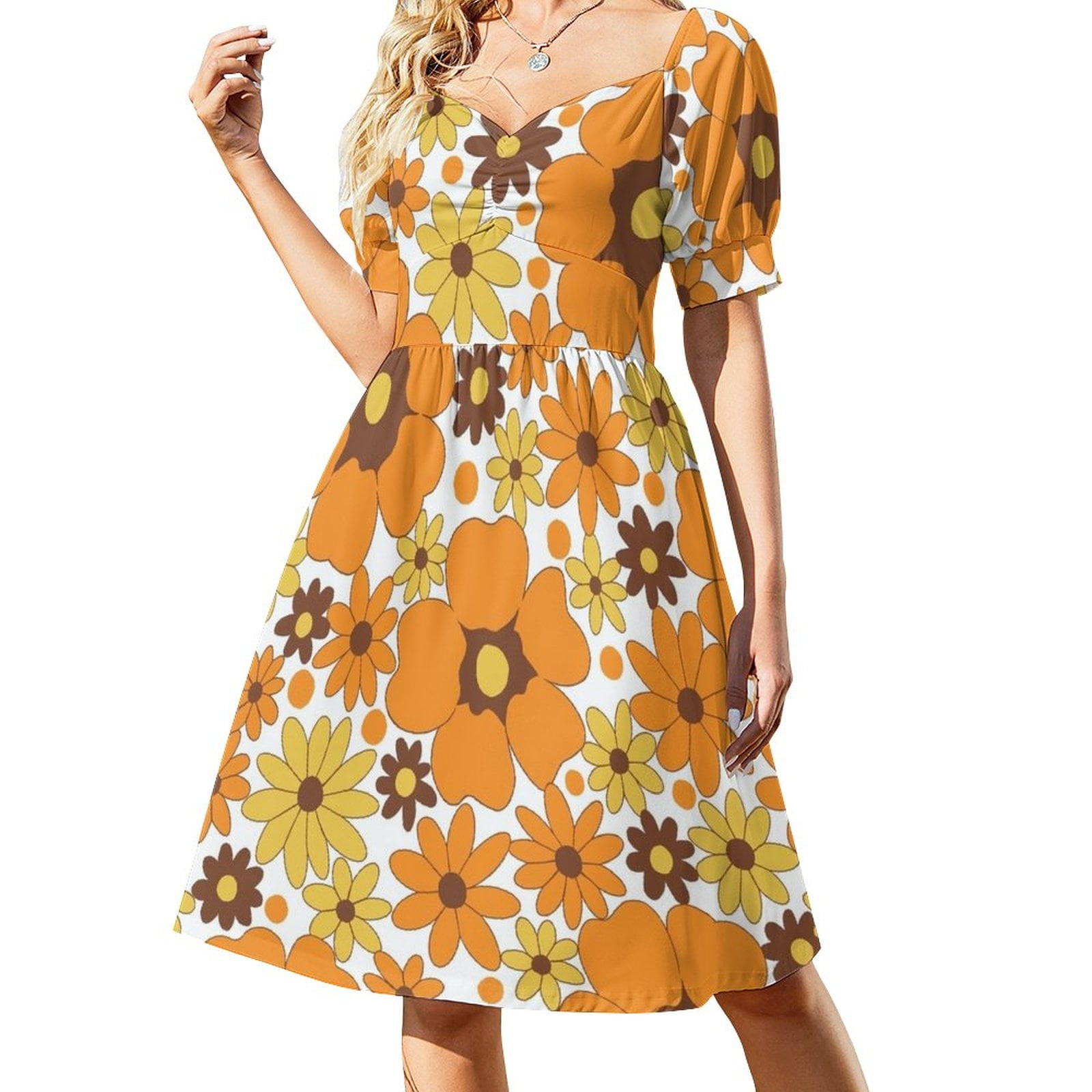 70s Fall Floral Pattern (White Version) Dress dress for women 2024 ...