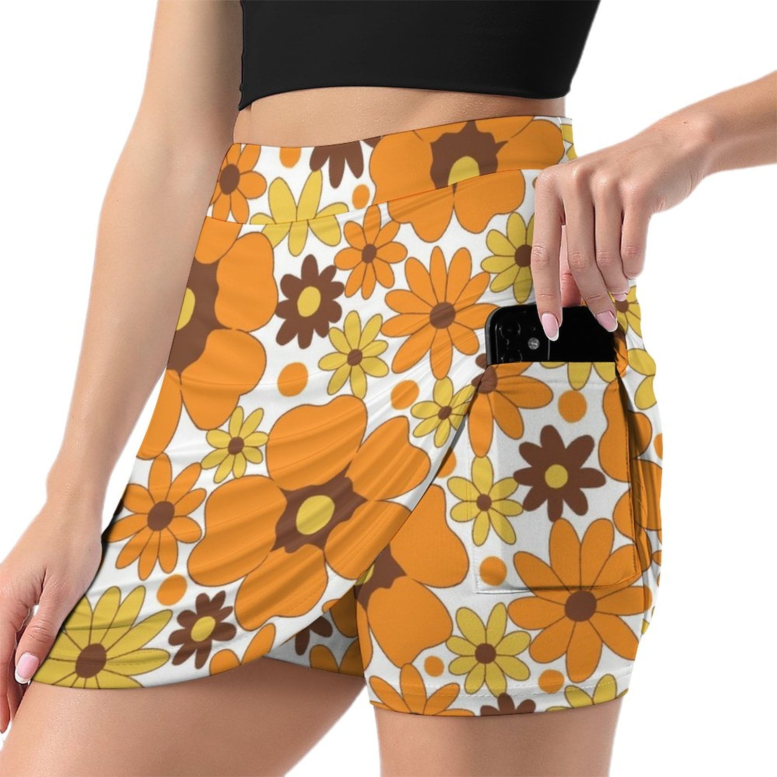 70s Fall Floral Pattern (White Version) Light proof trouser skirt ...