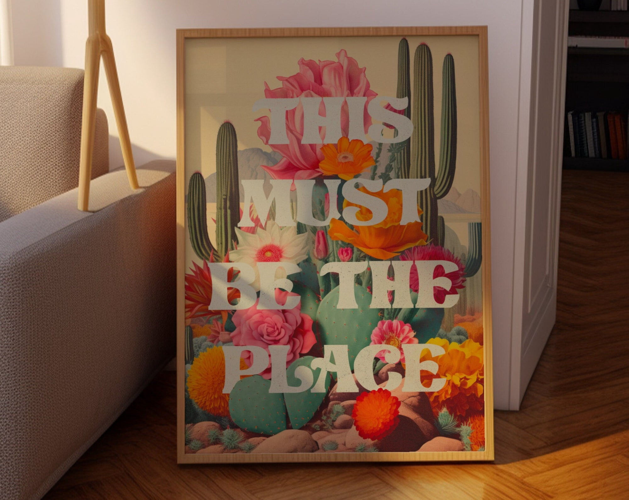 70s Floral Cactus Art Print Retro Home Decor - Walmart.com