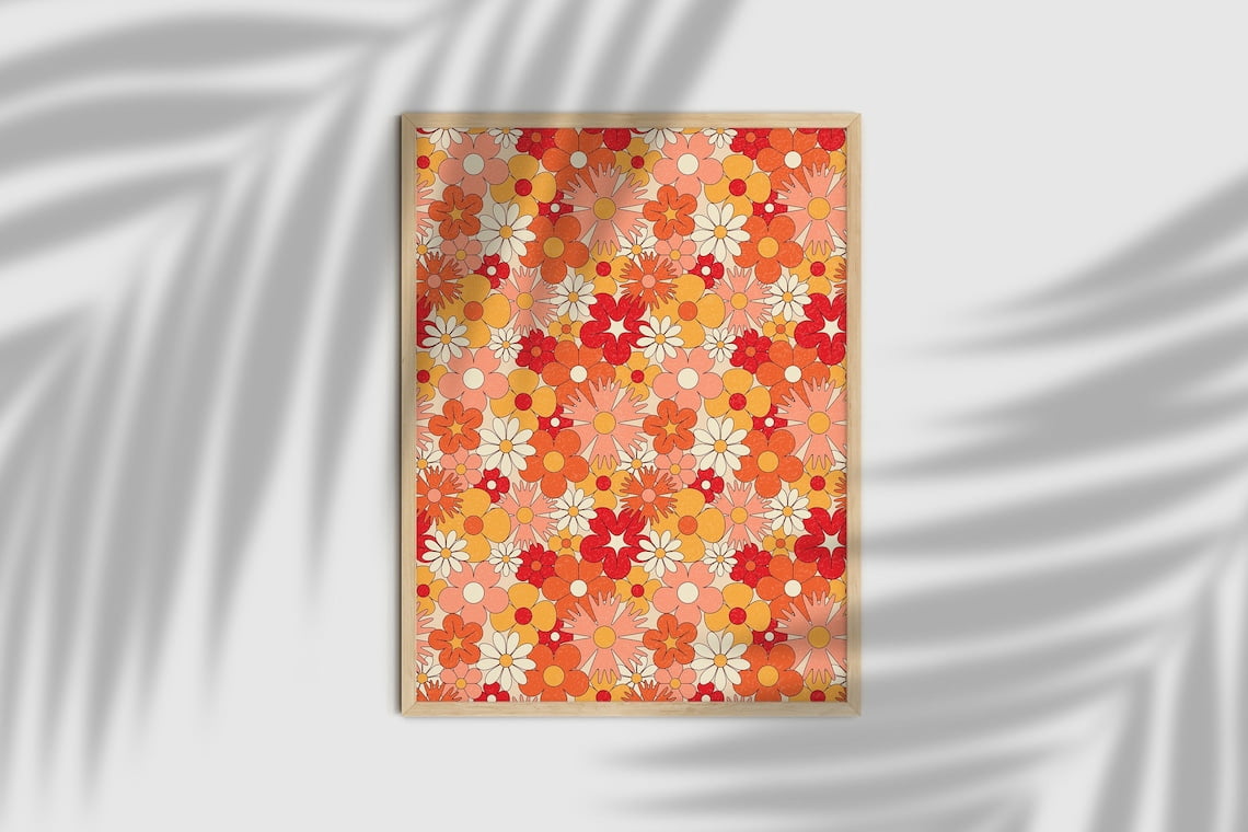 70s Floral Retro Flower Power Wall Art, Unframed Paper Poster 24x36in ...