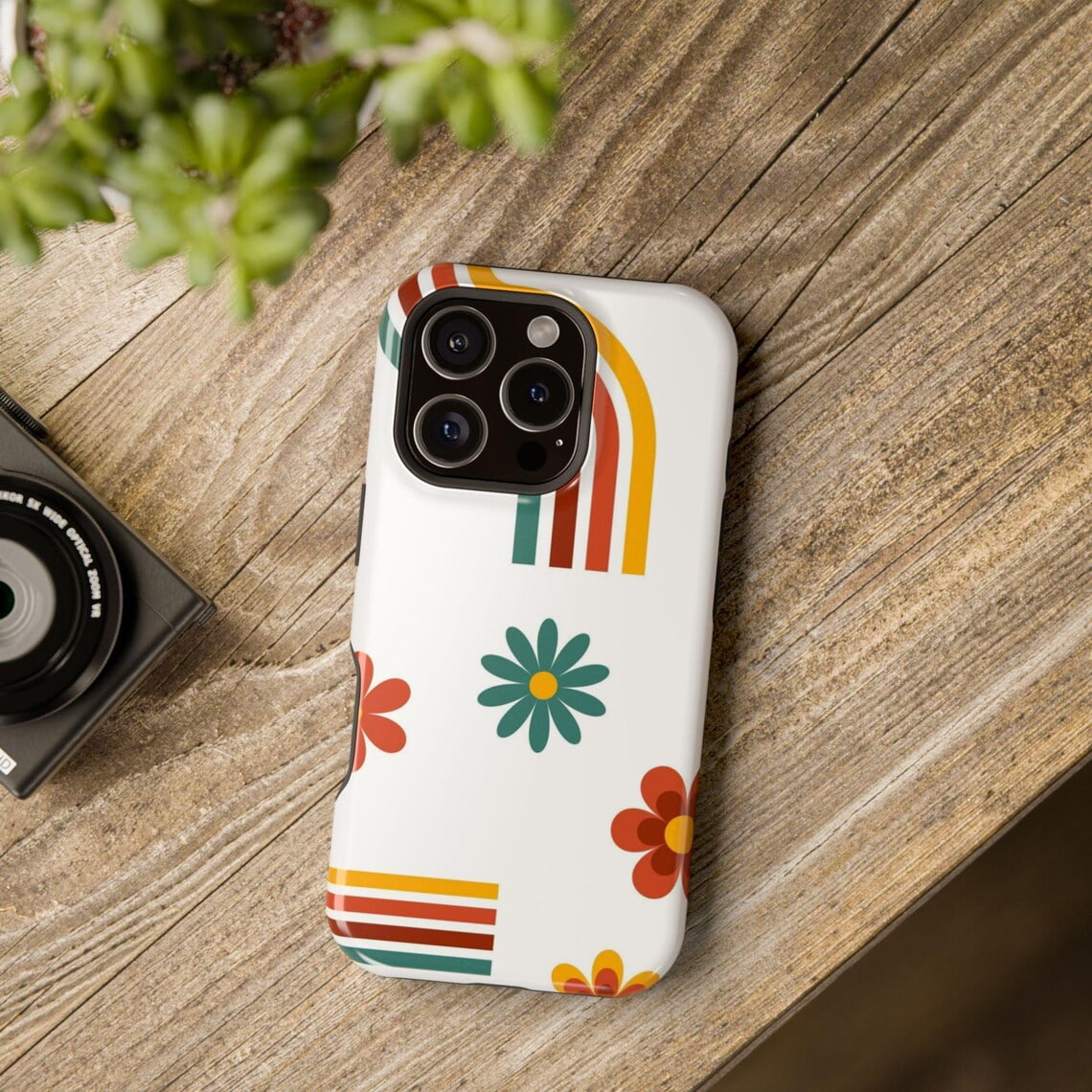 70s Flower Rainbow Groovy Retro Hippie Aesthetic Colorful Phone Case for iPhone 11 to 16 Pro Max ...