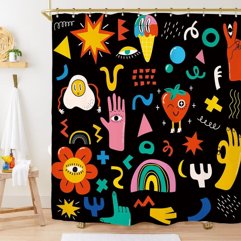 70s Groovy Funky Shower Curtain Set 72Wx72H Inches Colorful Retro ...