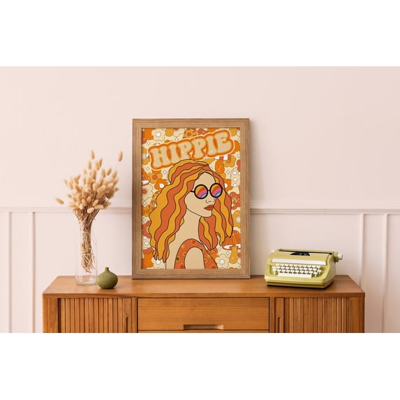70s Hippie Girl Retro Floral Home Art, Unframed Paper Poster 8x10in ...