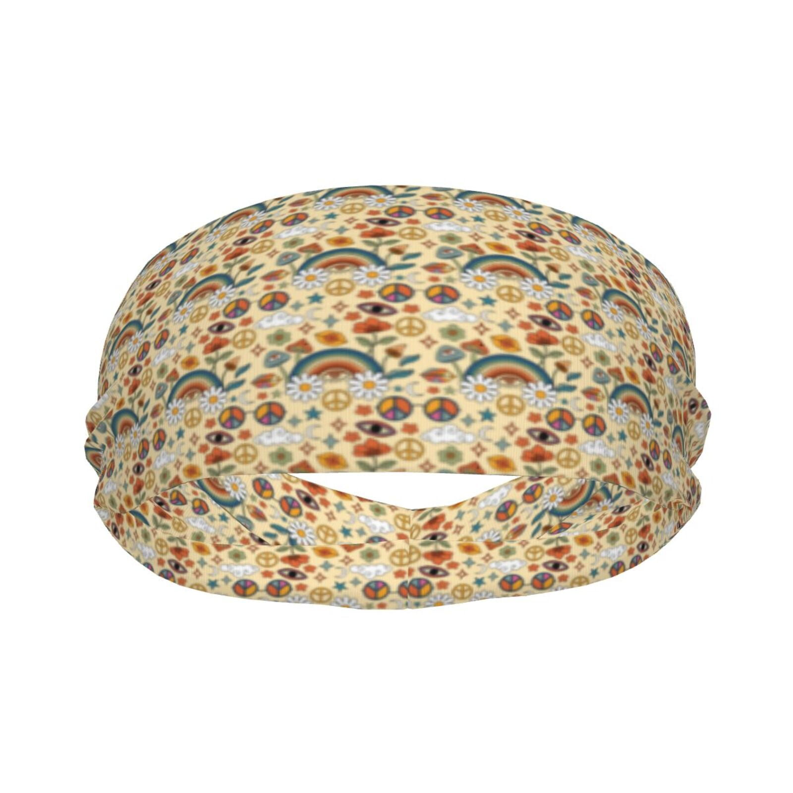 70s Hippie Style Sports Headbands for Men/Women Workout Headband Sweat ...