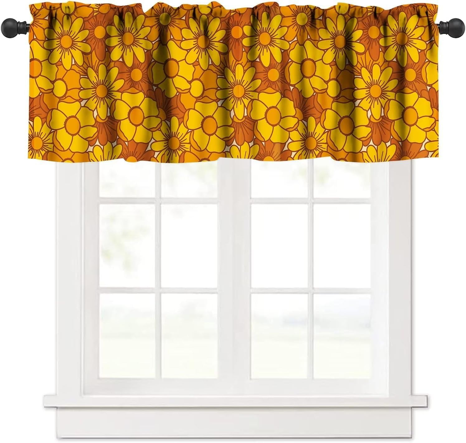 70s Inspired Floral Valance Curtain Cute Brown and Yellow Beautiful ...