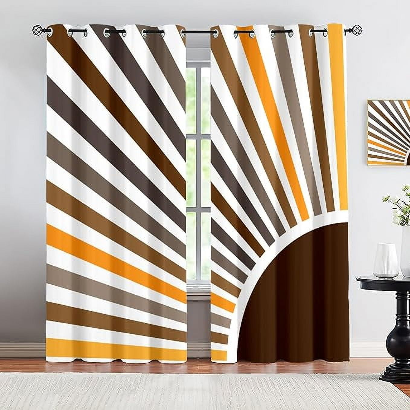 70s Mid-Century Art Curtains for Bedroom, Bohemian Minimalism Window ...