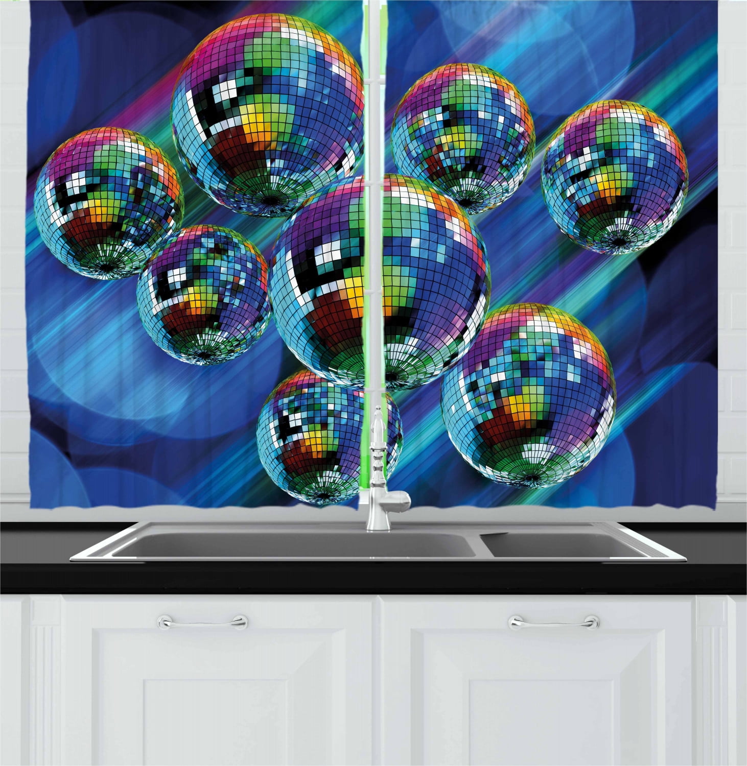 70s Party Curtains 2 Panels Set, Colorful and Funky Vibrant Disco Balls ...