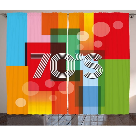 Ambesonne Colorful Curtains 2 Panel Set, Retro Art Seventies, 108" x 96 ...