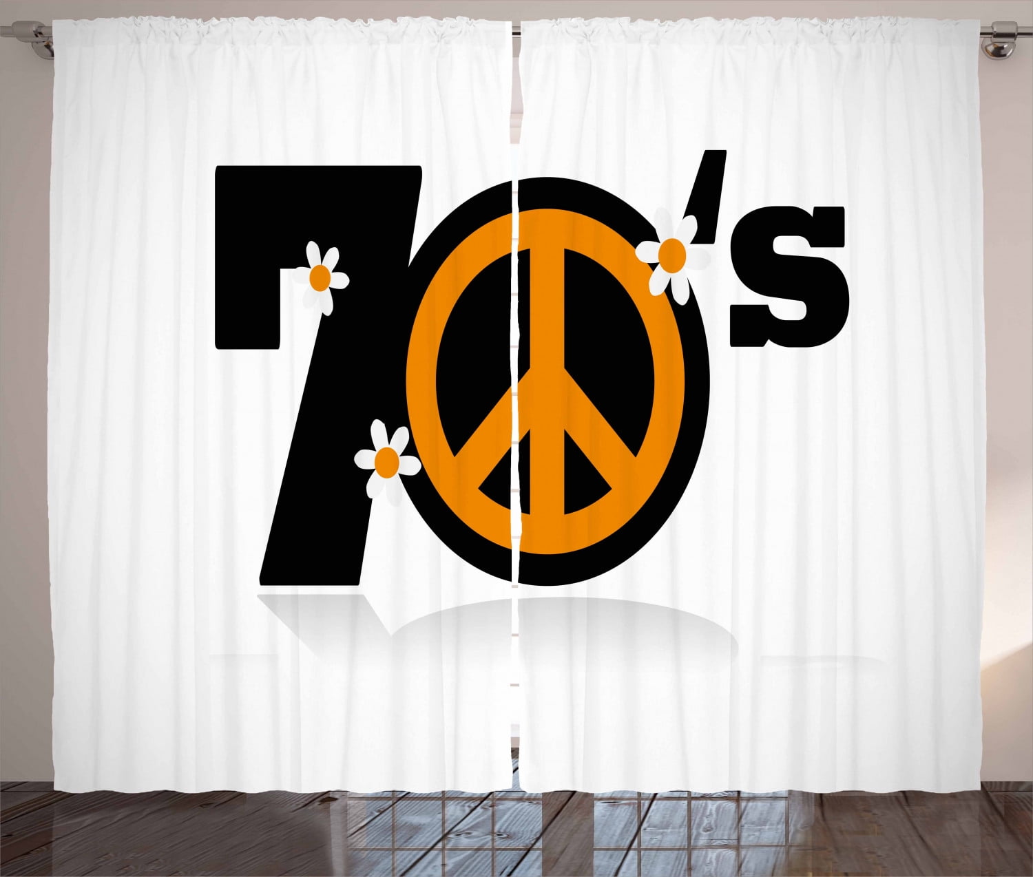 70s Party Decorations Curtains 2 Panels Set, Seventies Peace Symbol ...