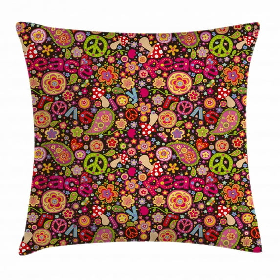 70s Party Decorations Throw Pillow Cushion Cover, Groovy Peace and Love ...