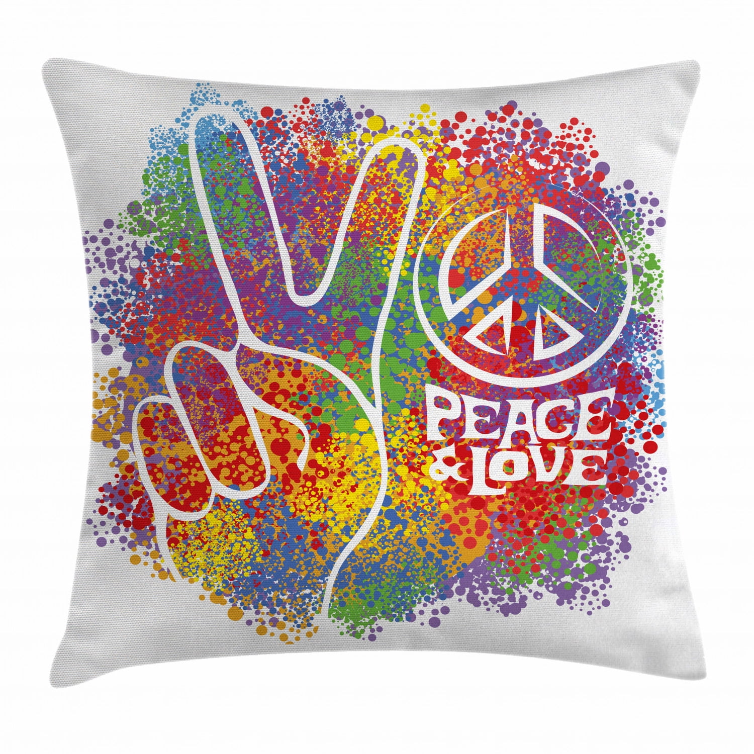 70s Party Decorations Throw Pillow Cushion Cover, Hippie Peace and Love Symbol and Signs Two ...
