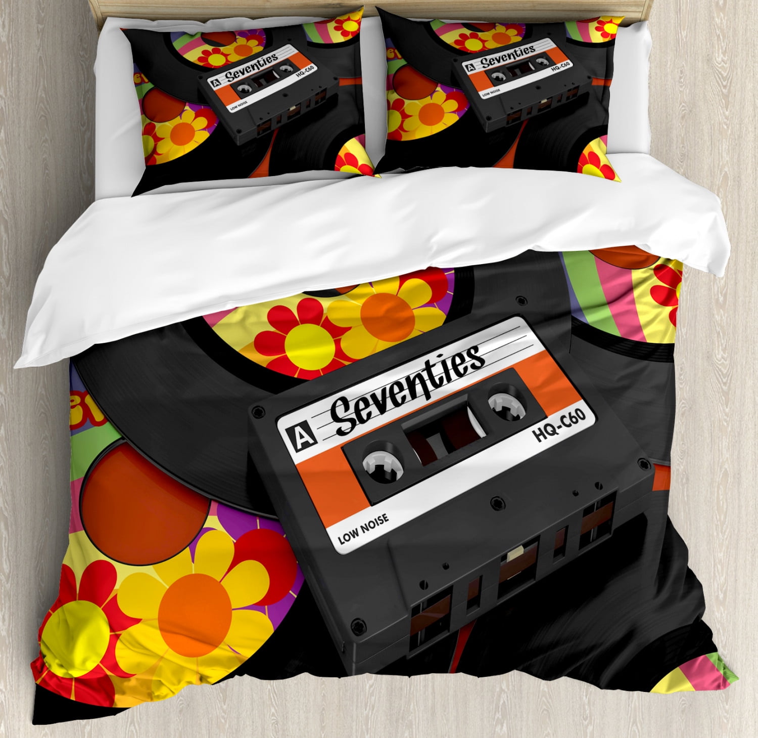 70s Party Duvet Cover Set King Size, Compact Cassette Player and Some ...