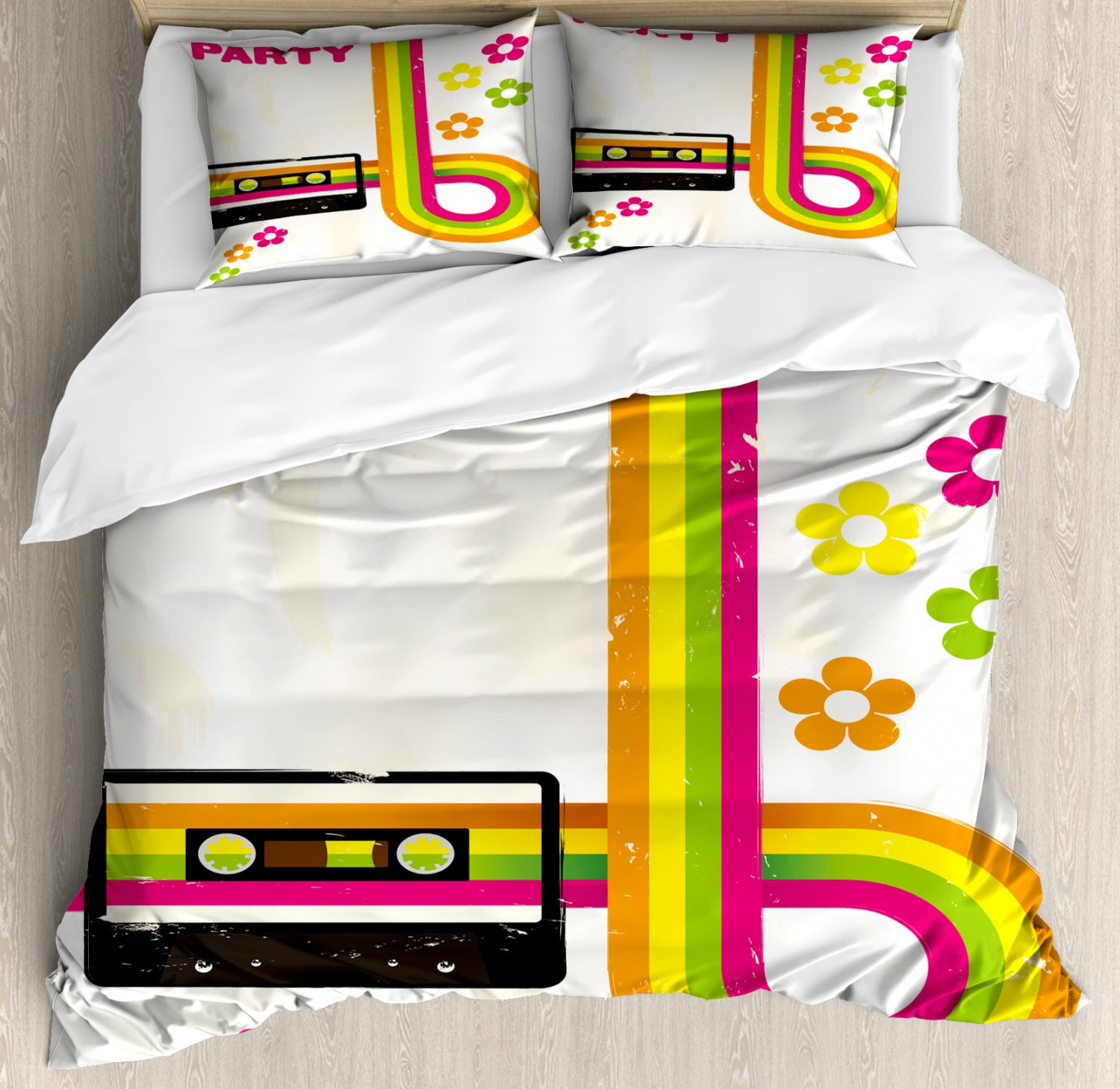 70s Party Duvet Cover Set King Size, Party Flyer Inspired Cute and ...