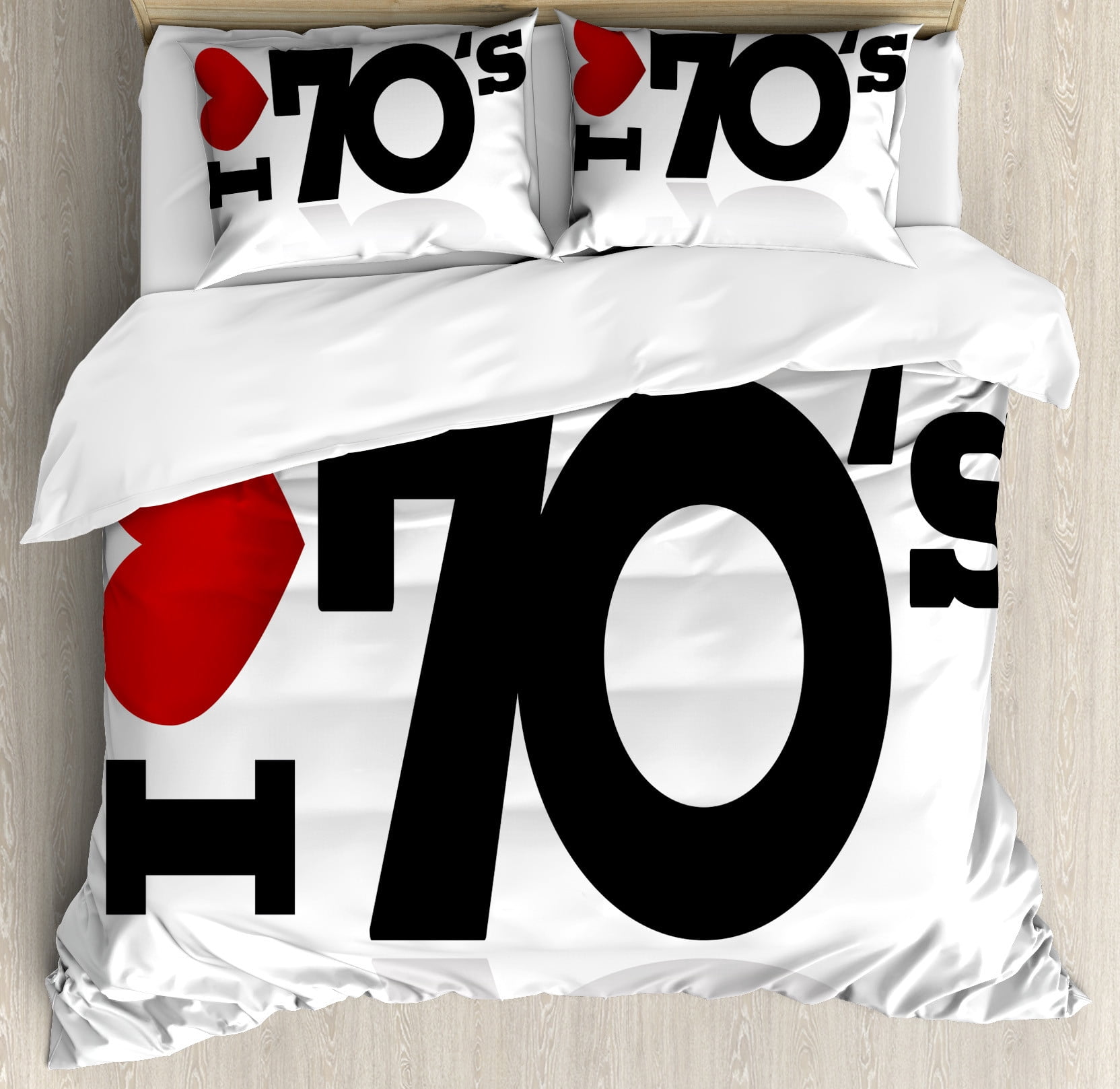 70s Party Duvet Cover Set, Love the Seventies Theme Letters and Heart ...