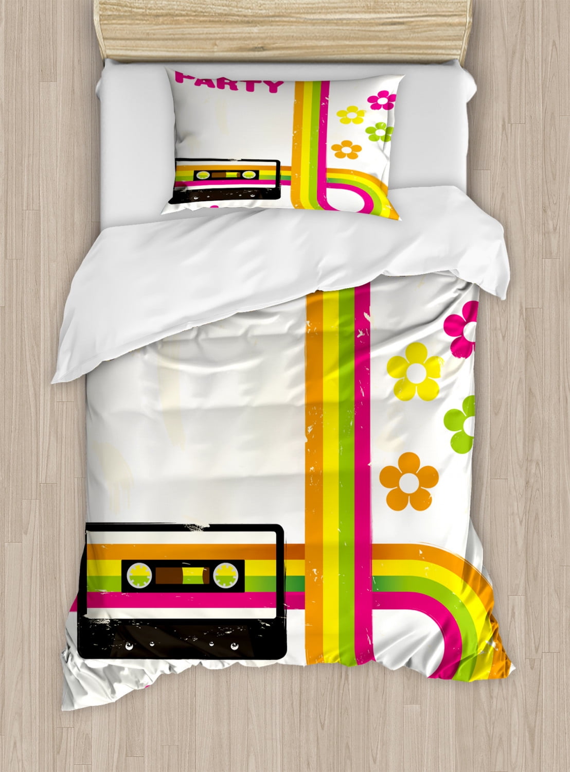 70s Party Duvet Cover Set Twin Size, Party Flyer Inspired Cute and ...