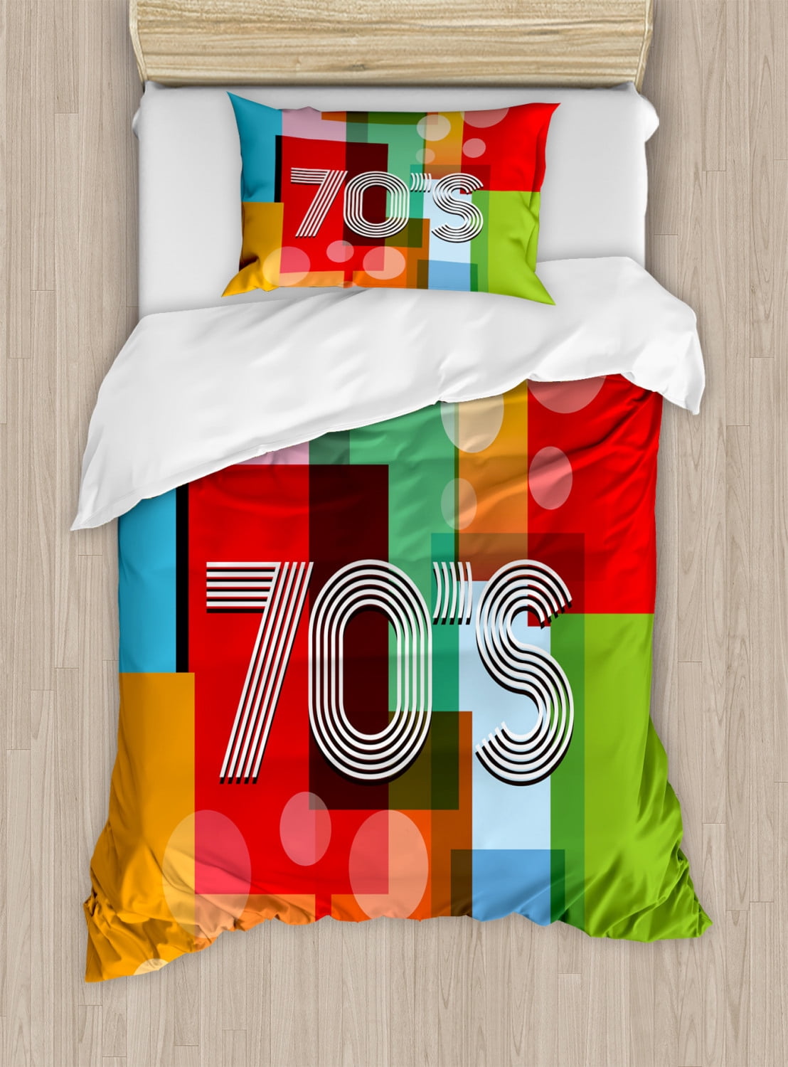 70s Party Duvet Cover Set Twin Size, Retro Groovy Art Backdrop Colorful ...