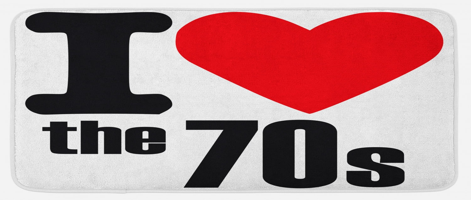 70s Party Kitchen Mat, I Love the 70s Pictogram Party Card Inspired ...