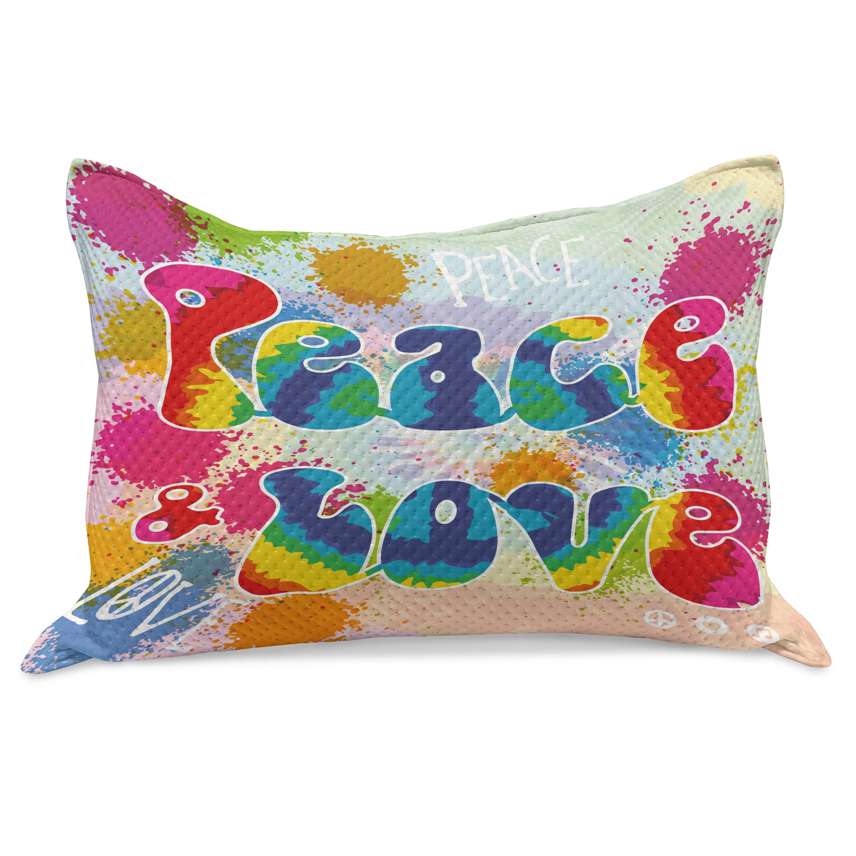 70s Party Knitted Quilt Pillowcover, Peace and Love Tie Dye Effect ...