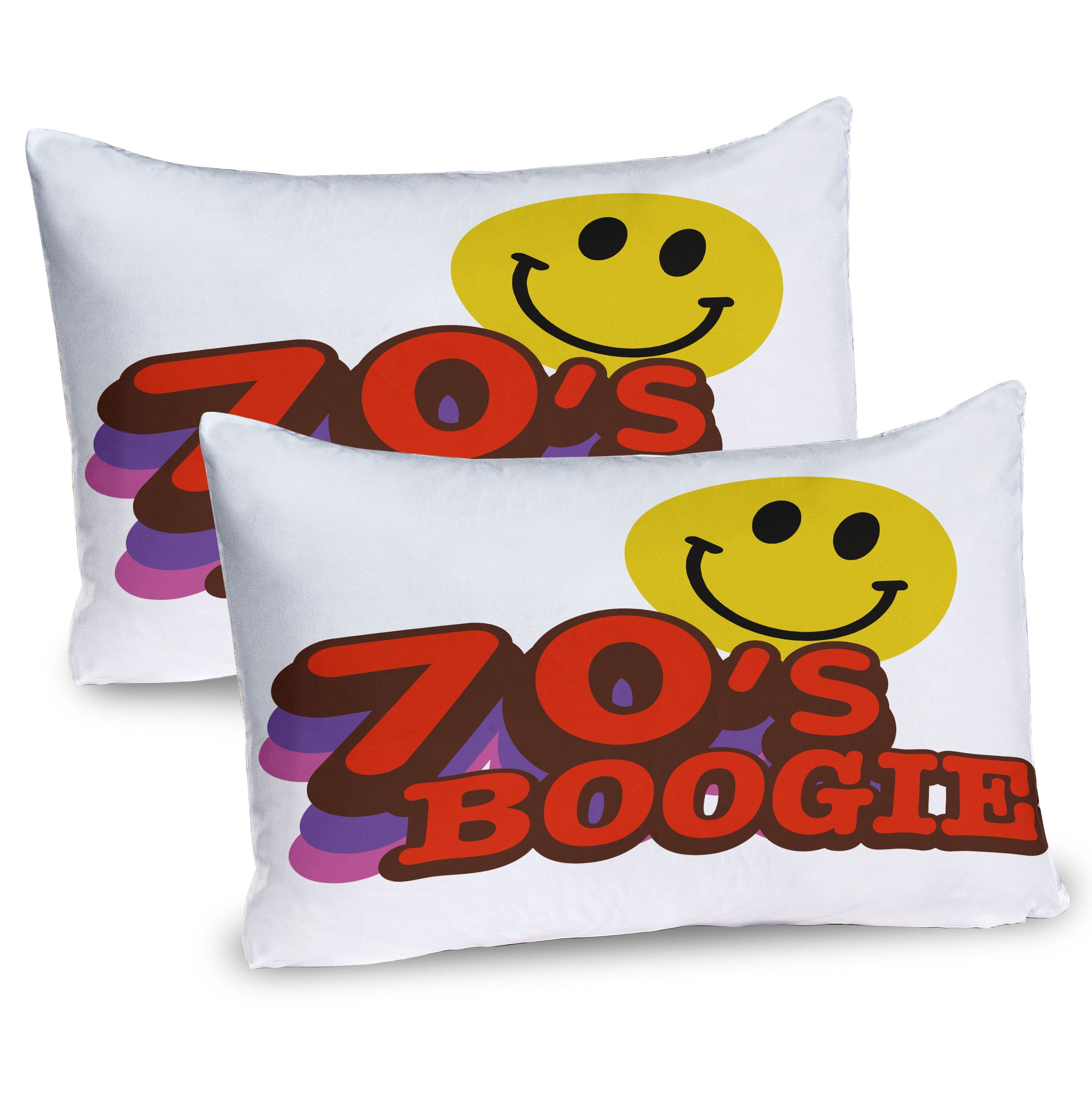 70s Party Pillow Sham Set of 2, Seventies Boogie Funny Smiling Emoticon ...
