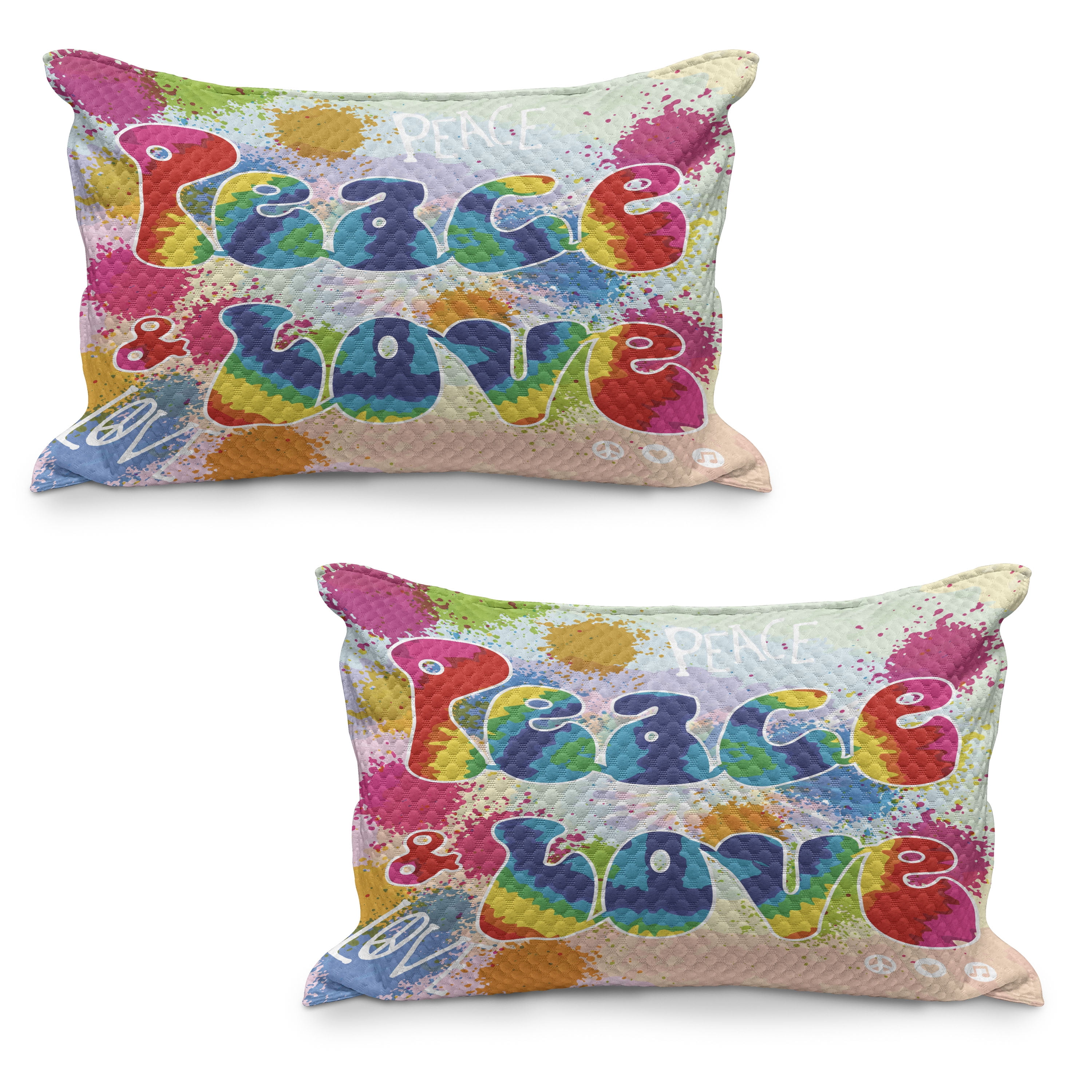 70s Party Quilted Pillowcover Set of 2, Peace and Love Tie Dye Effect ...