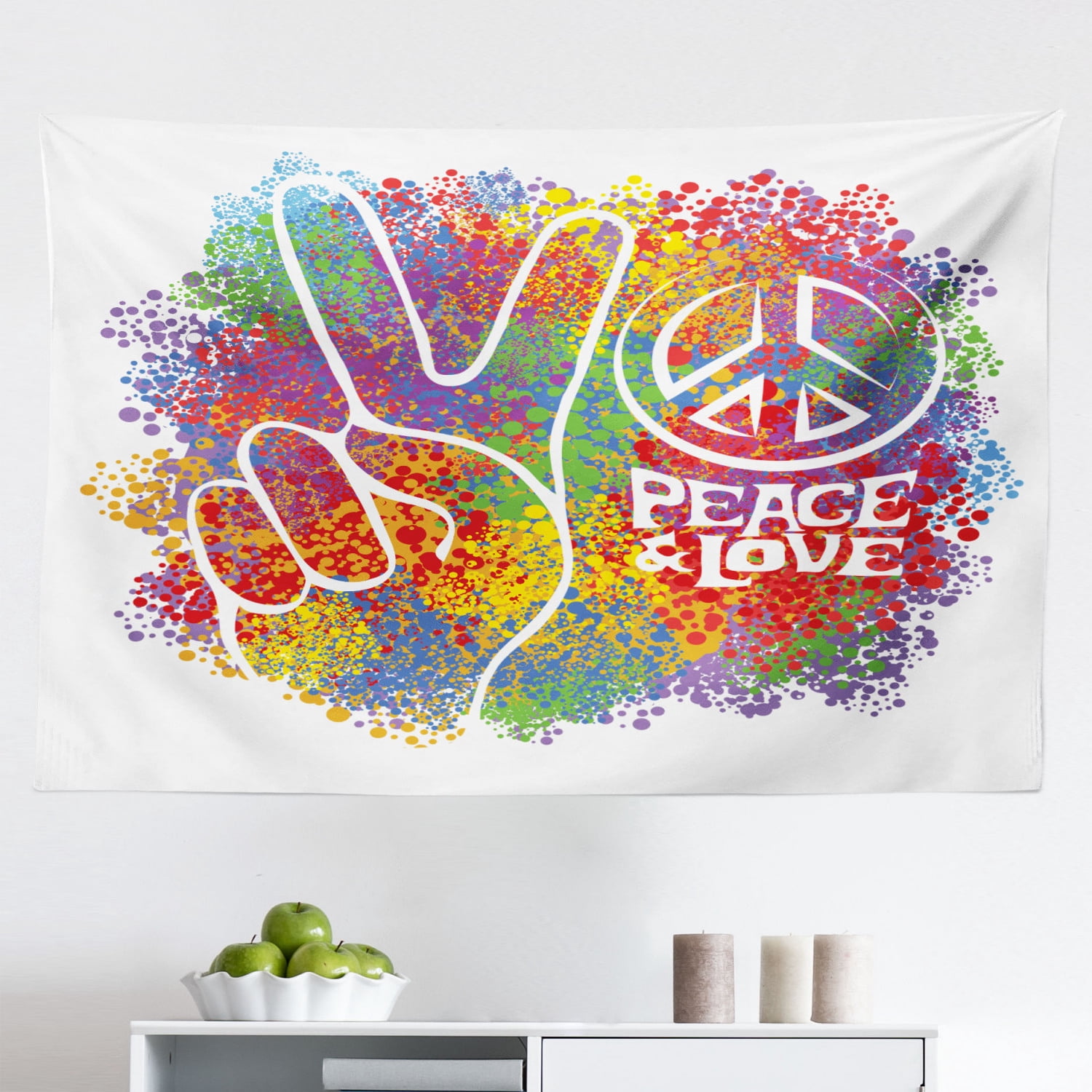 70s Party Tapestry, Retro Party Themed Art Old Radio Cocktails Floral ...