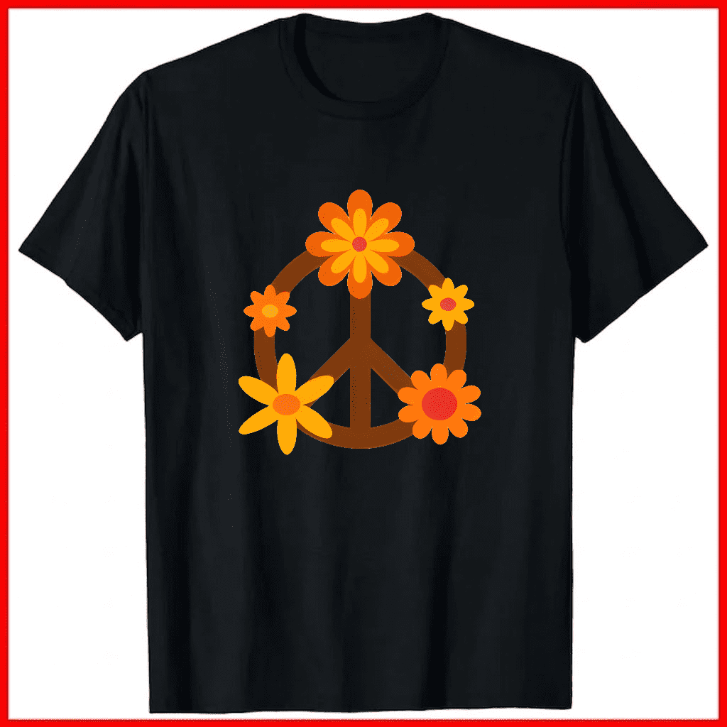 70s Peace Sign Groovy Flowers Retro Hippie Graphic Unisex T-Shirt ...