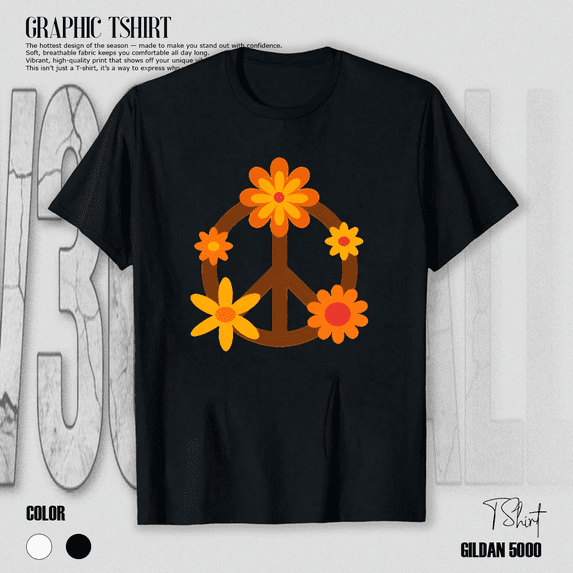70s Peace Sign Groovy Flowers Retro Hippie Vintage Art Unisex T-Shirt ...