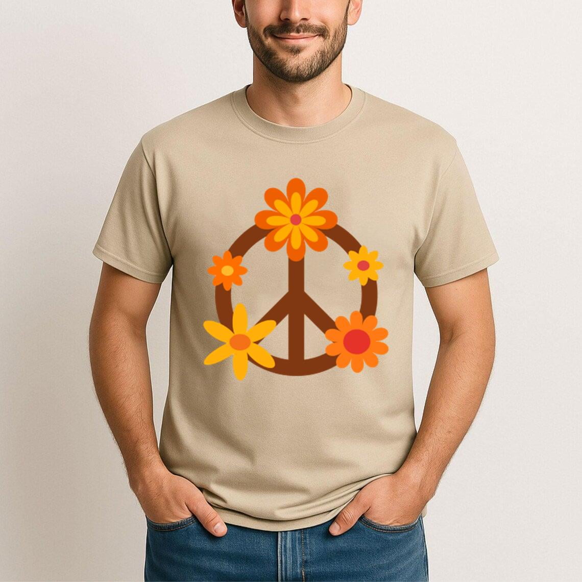 70s Peace Sign With Groovy Flowers Retro Hippie Graphic Unisex T-Shirt ...