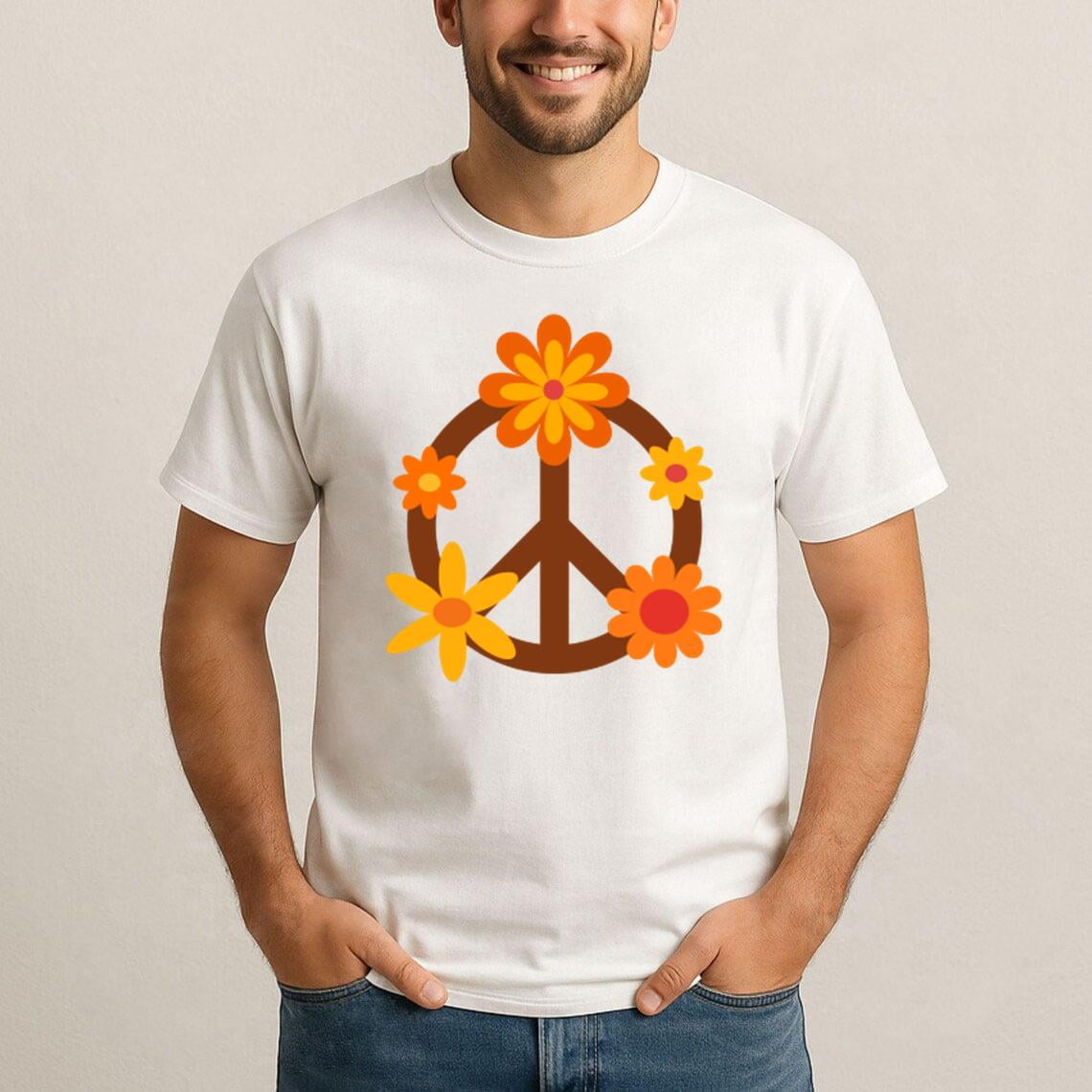 70s Peace Sign With Groovy Flowers Retro Hippie Graphic Unisex T-Shirt, for men & women, up to ...