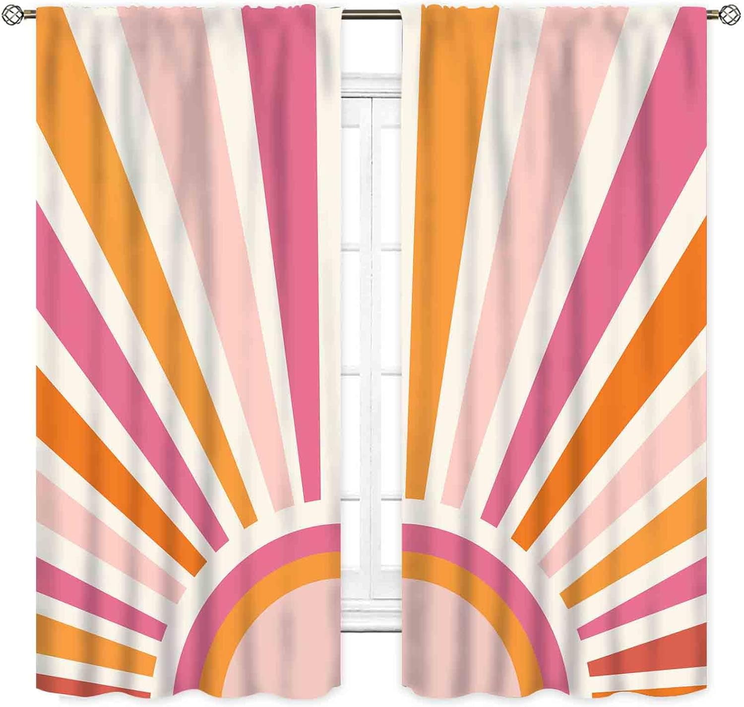 70s Pink Curtains, Boho Mid Century Abstract Sun Arch Funky Hippie ...
