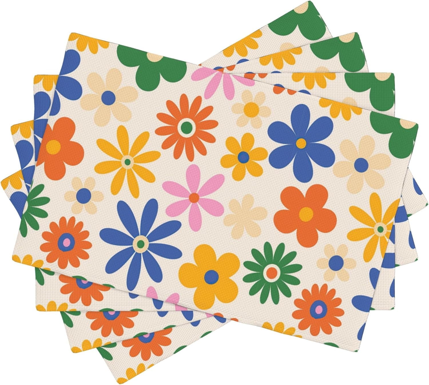 70s Placemats Set of 4, Boho Botanical Floral, Kitchen Decor Dinner ...