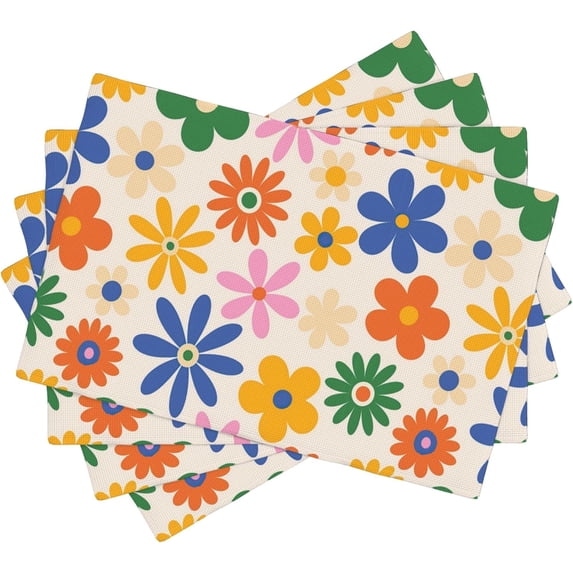 70s Placemats Set of 4, Boho Botanical Floral, Kitchen Decor Dinner ...