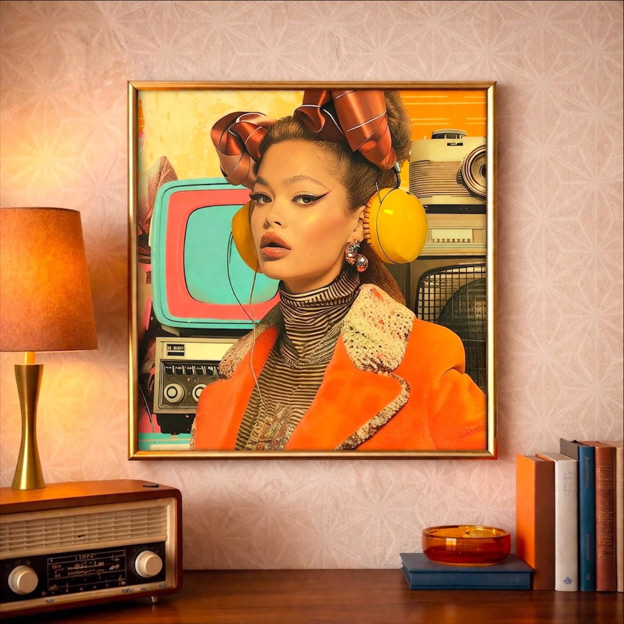 70s Pop Art Portrait Poster, Mod Girl Wall Art, Vintage Fashion, Mid ...