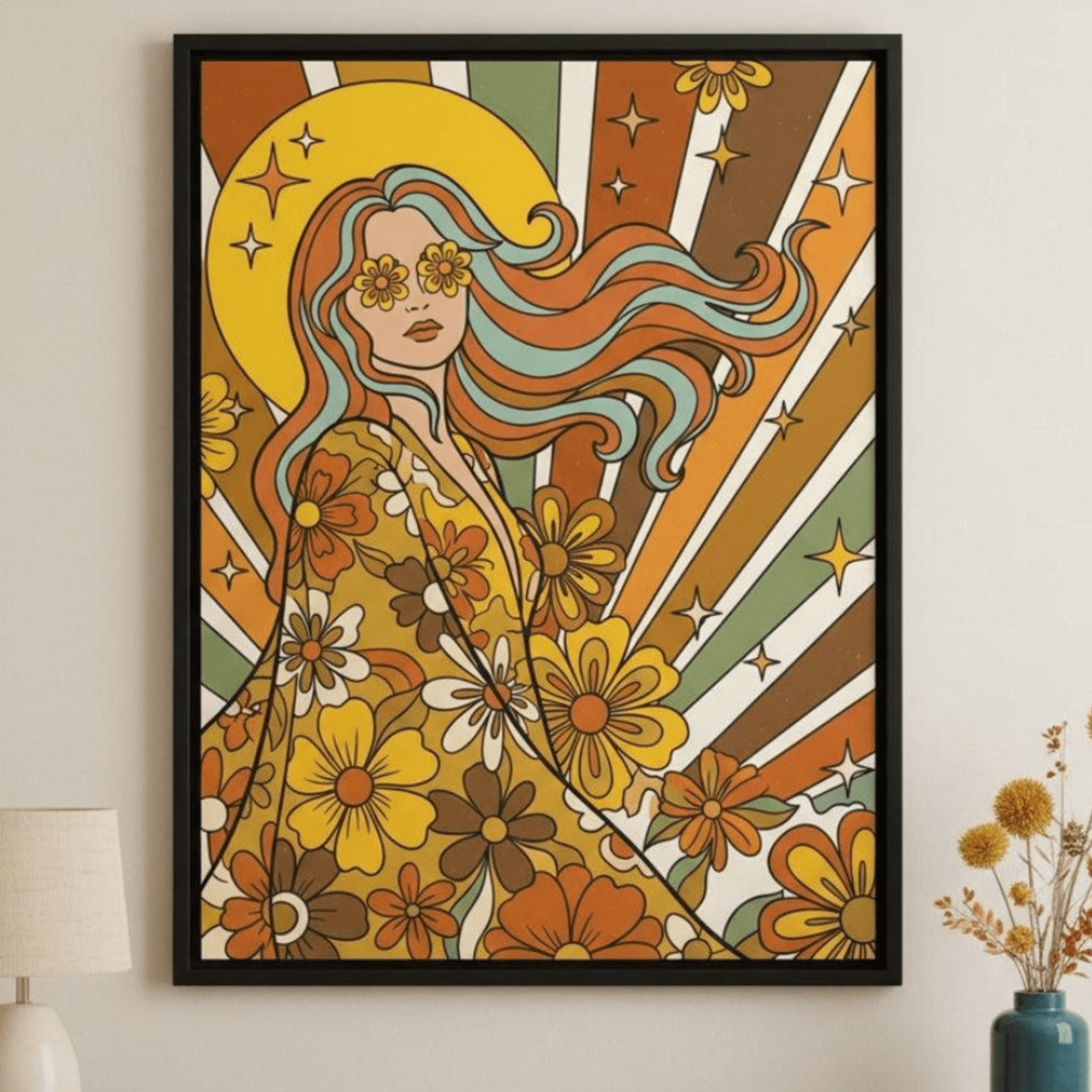 70s Psychedelic Woman Groovy Retro Hippie Flower Power Boho Goddess ...