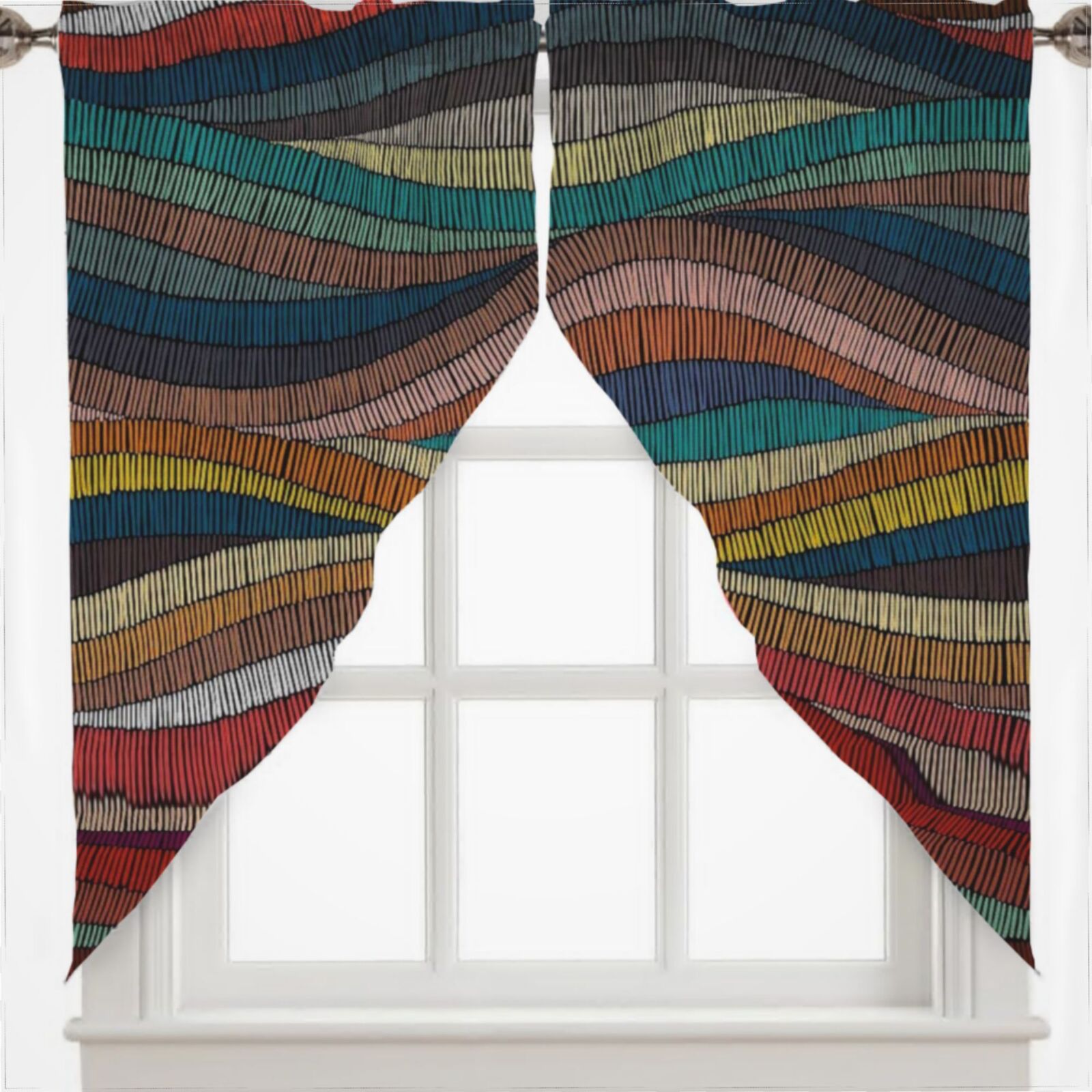 70s Retro Colorful Wavy Swag Valances For Windows 2 Pack For Kitchen ...