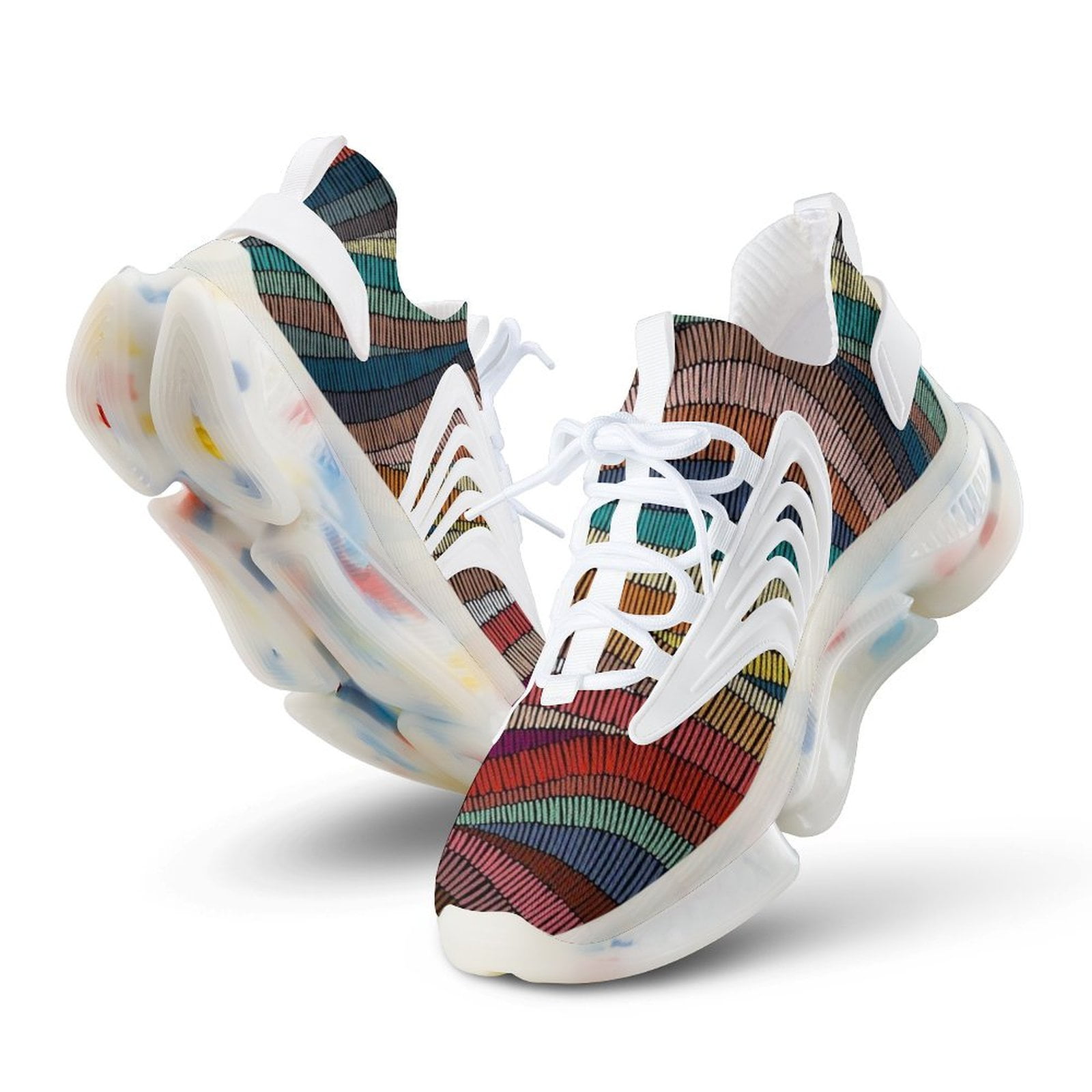 70s Retro Colorful Wavy Walking Shoes for Men Woman Lightweight Tennis ...