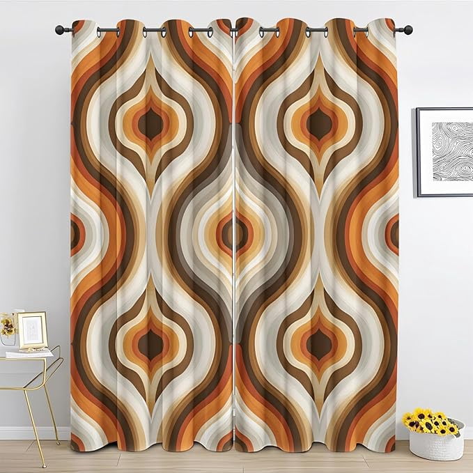 70s Retro Curtains, Abstract Geometric Window Curtains for Bedroom ...