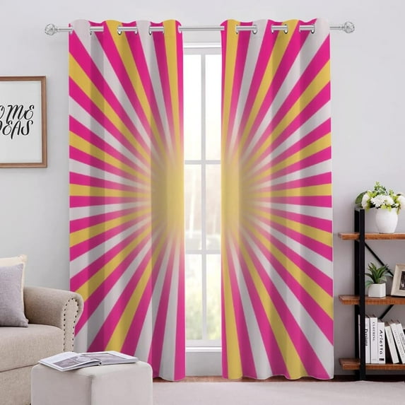 70s Retro Curtains For Bedroom Blackout, Red And Yellow Lines Curtains ...