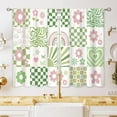 70s Retro Cute Green Pink Flower Small Kitchen Curtains Checkered ...