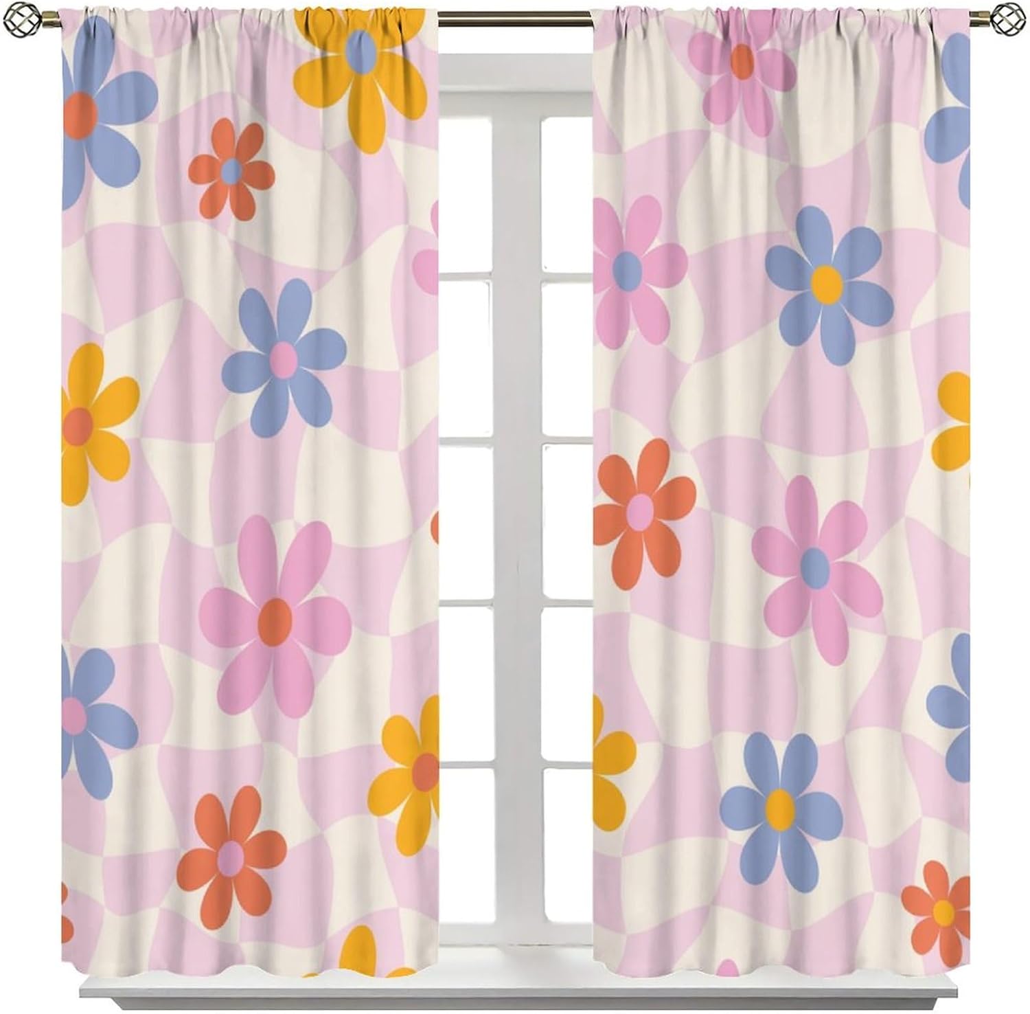 70s Retro Daisy Curtains Hippie Floral Flowers Aesthetic Distorted ...